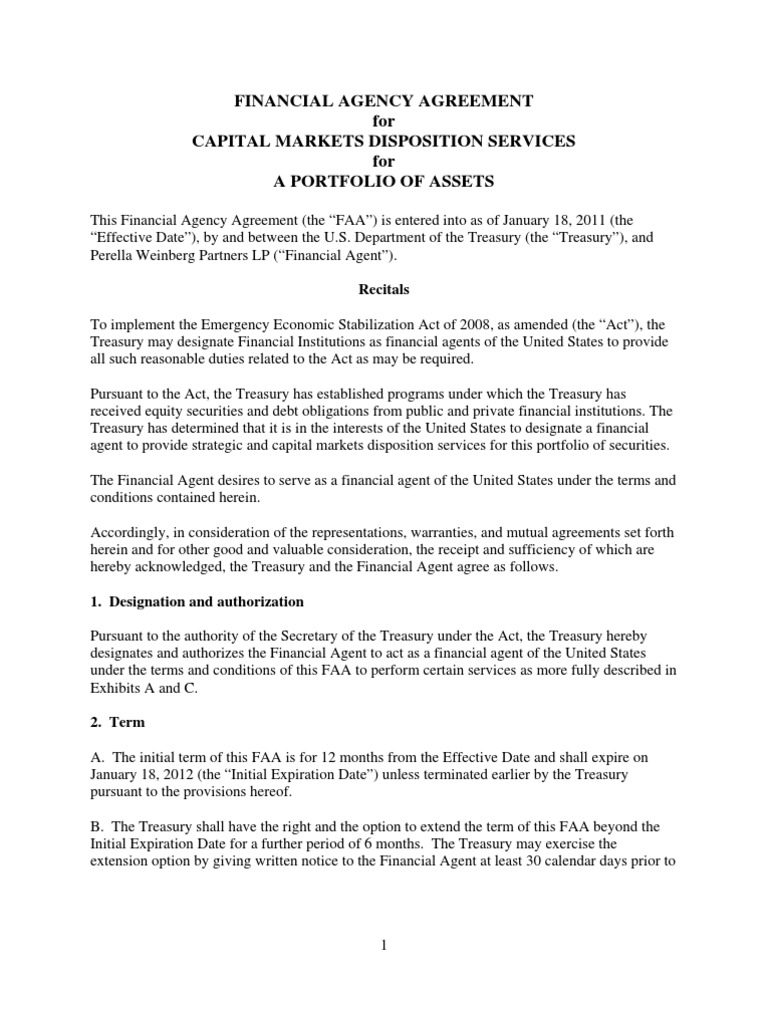 Treasury's Contract With Perella Weinberg | PDF | Personally ...