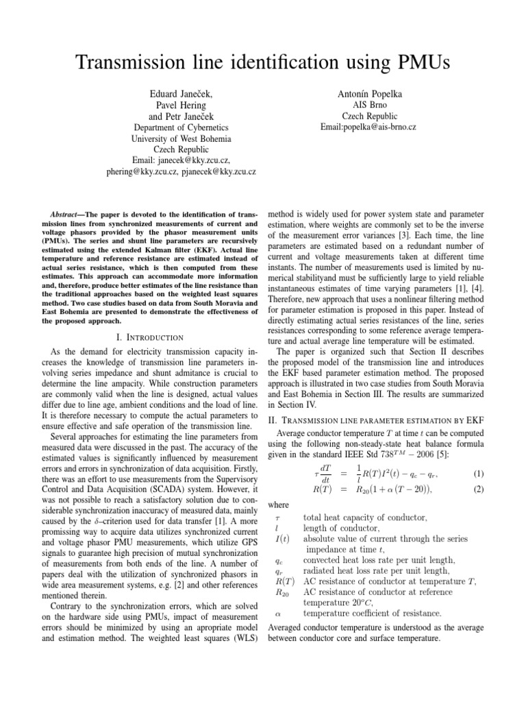 Transmission Line Identification Using PMU | PDF | Electrical Resistance And Conductance ...