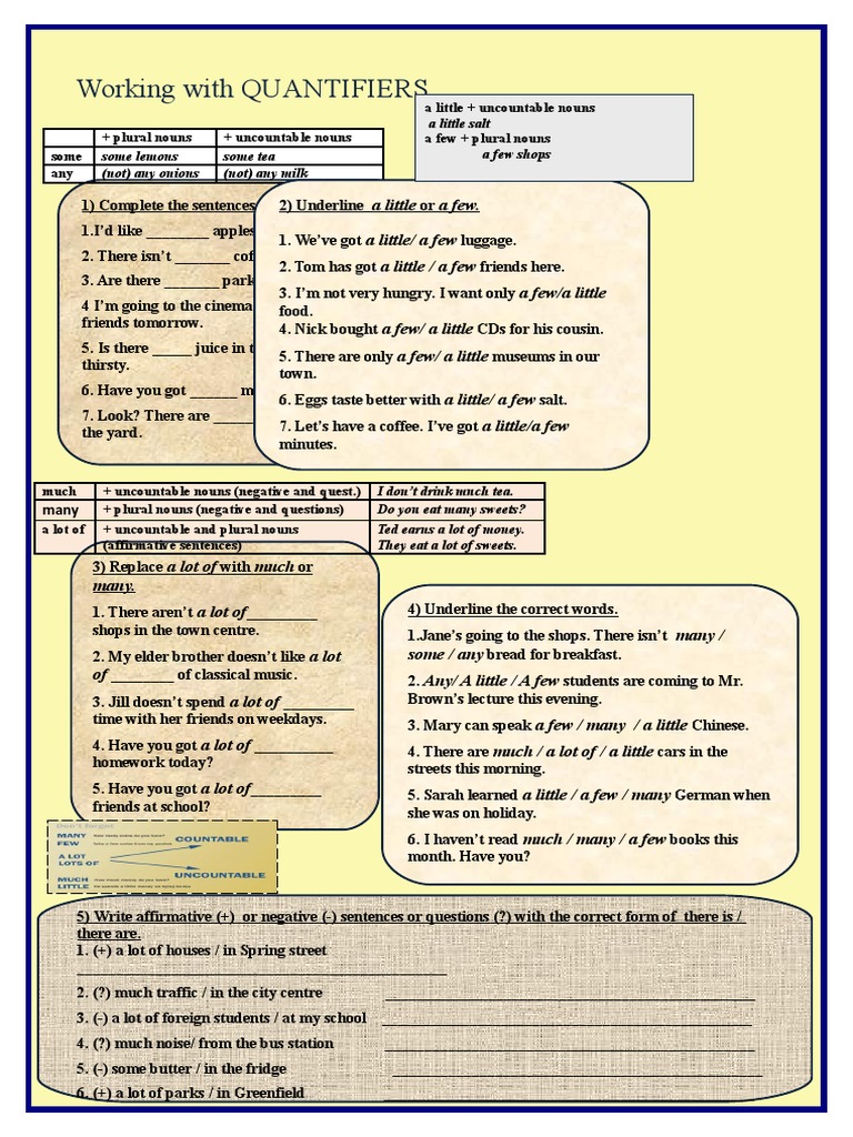 Working With Quantifiers Revision Exercises Grammar Drills Grammar ...