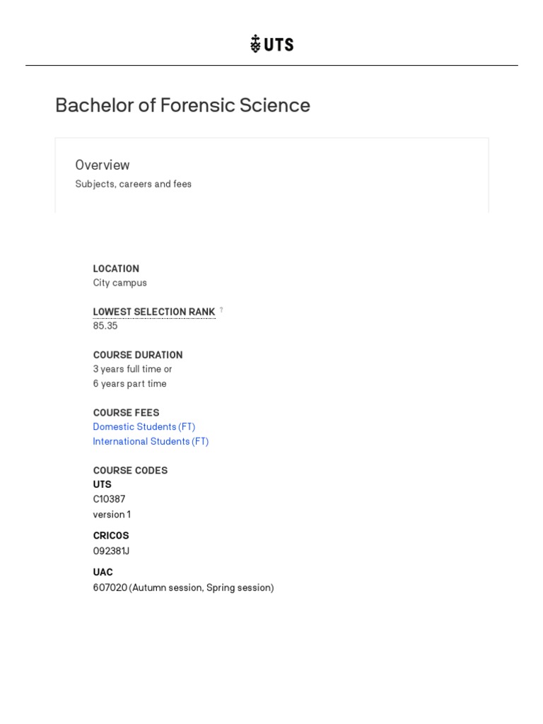 Bachelor of Forensic Science - University of Technology Sydney ...