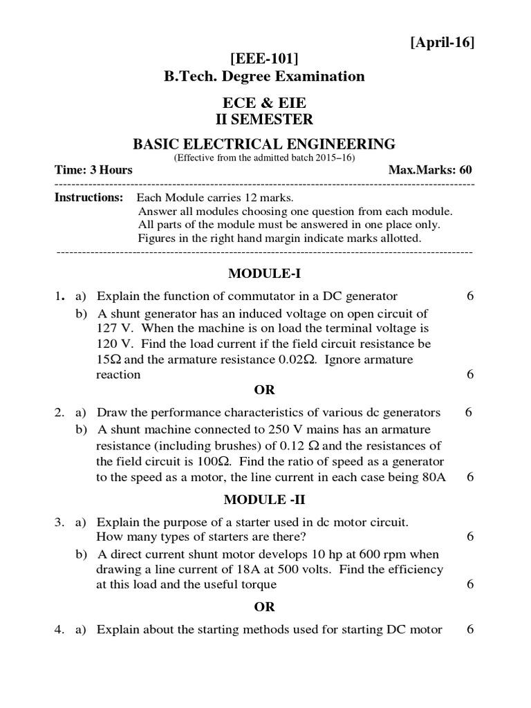 Basic Electrical Engineering - Eee-101 | PDF | Electric Motor | Electromagnetic Induction