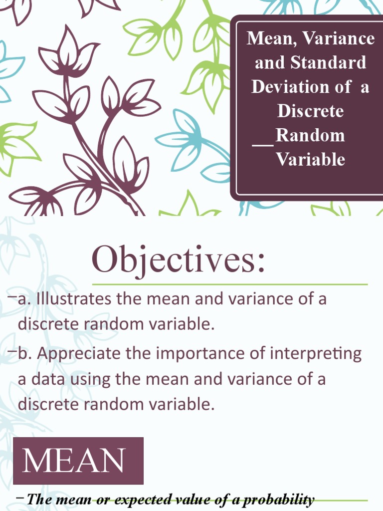 Mean, Variance and Standard Deviation of A Discrete Random Variable | PDF | Variance | Mean