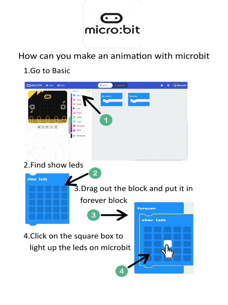 How Can You Make An Animation With Microbit: 1.go To Basic | PDF