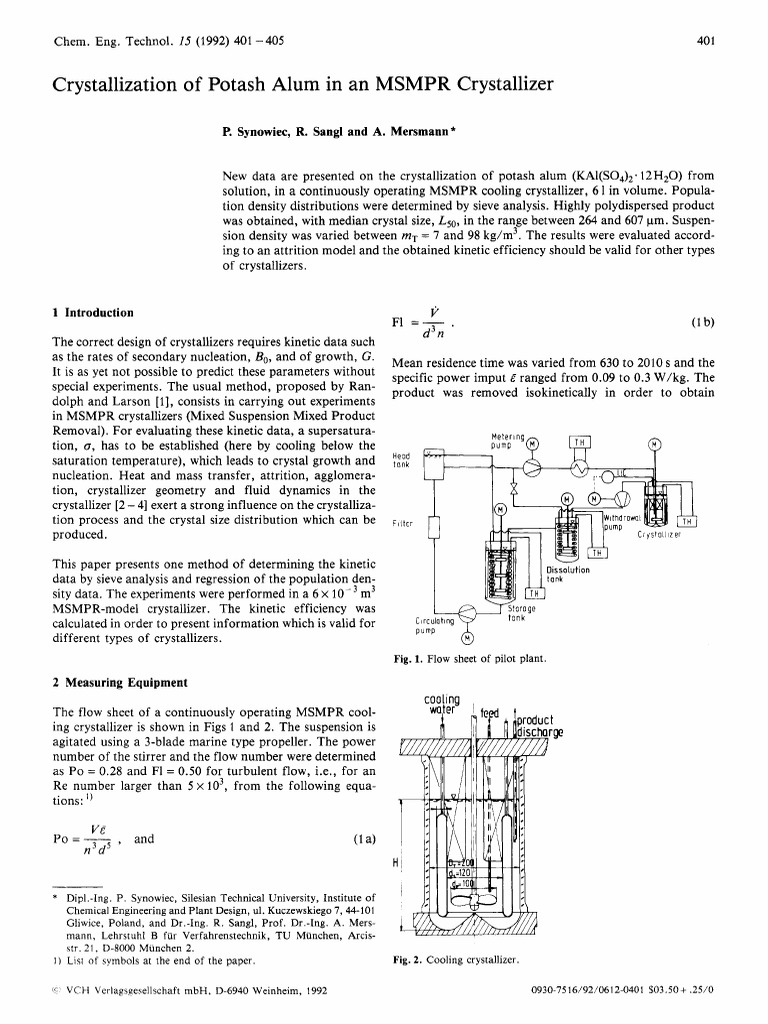 Crystallization of Potash Alum in An MSMPR Crystallizer | PDF ...