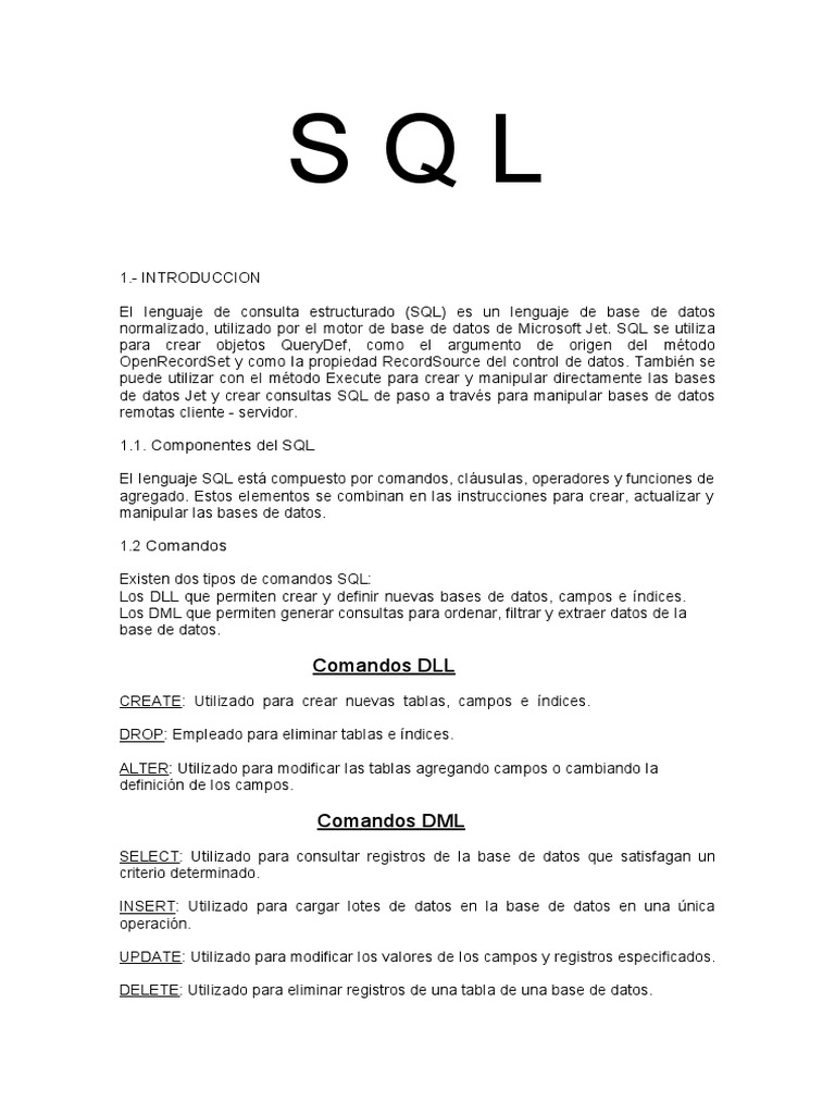 Comandos DDL y DML SQL | PDF | SQL | Recuperación de información