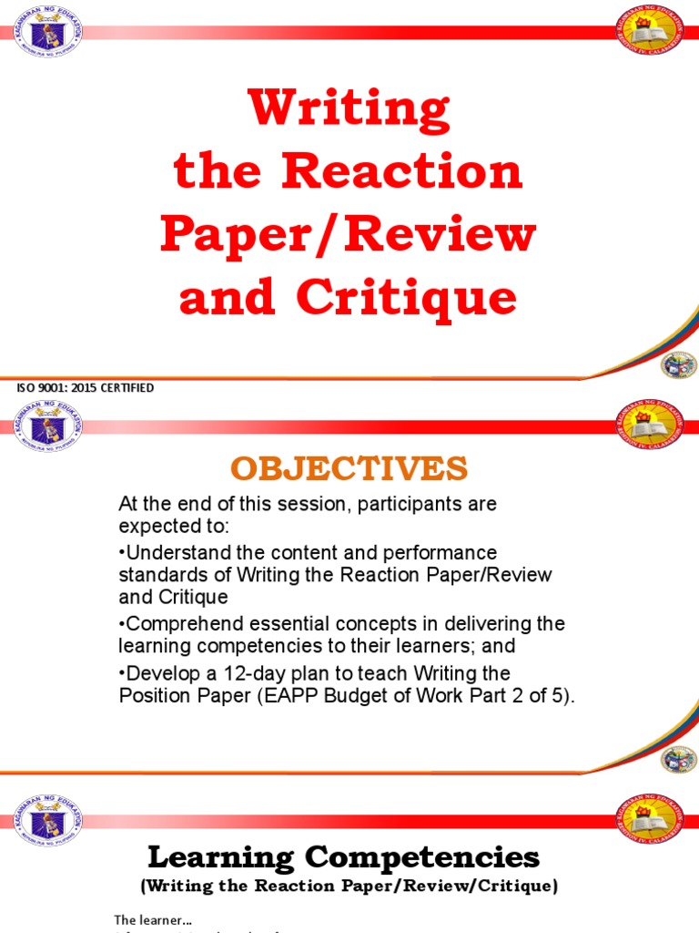 Writing The Reaction Paper/Review and Critique: ISO 9001: 2015 ...