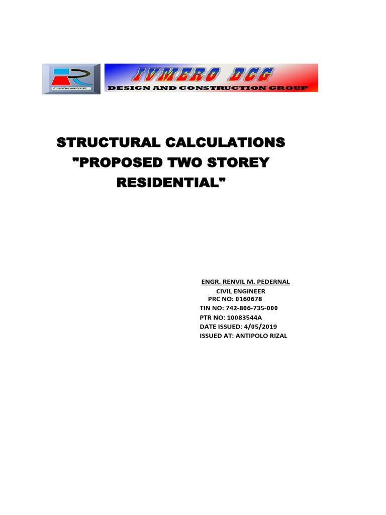 Structural Calculations "Proposed Two Storey Residential": Engr. Renvil ...