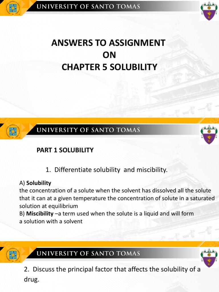 Chapter 5 Solubility Answers To Assign PDF | PDF | Solution | Solvation