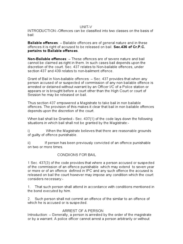 CRPC Notes and Important Questions | PDF | Bail | Arrest