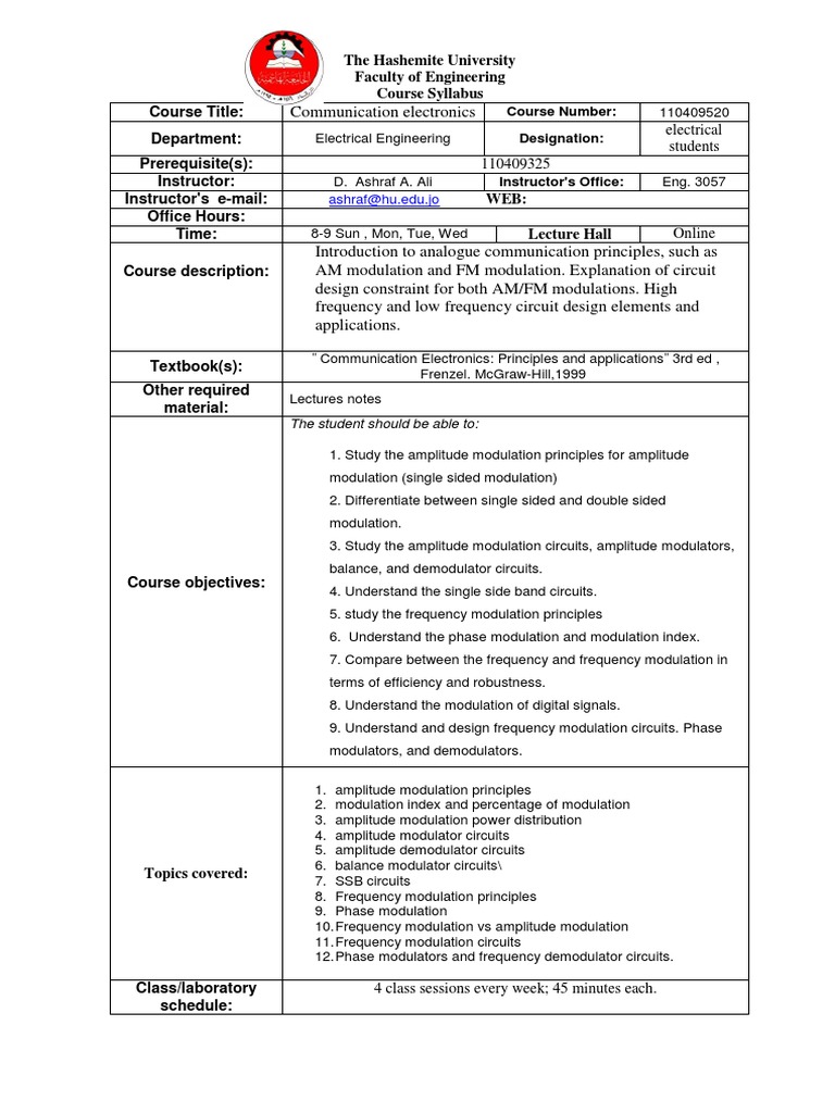 Comm Electronics Syllabus | PDF | Modulation | Frequency Modulation