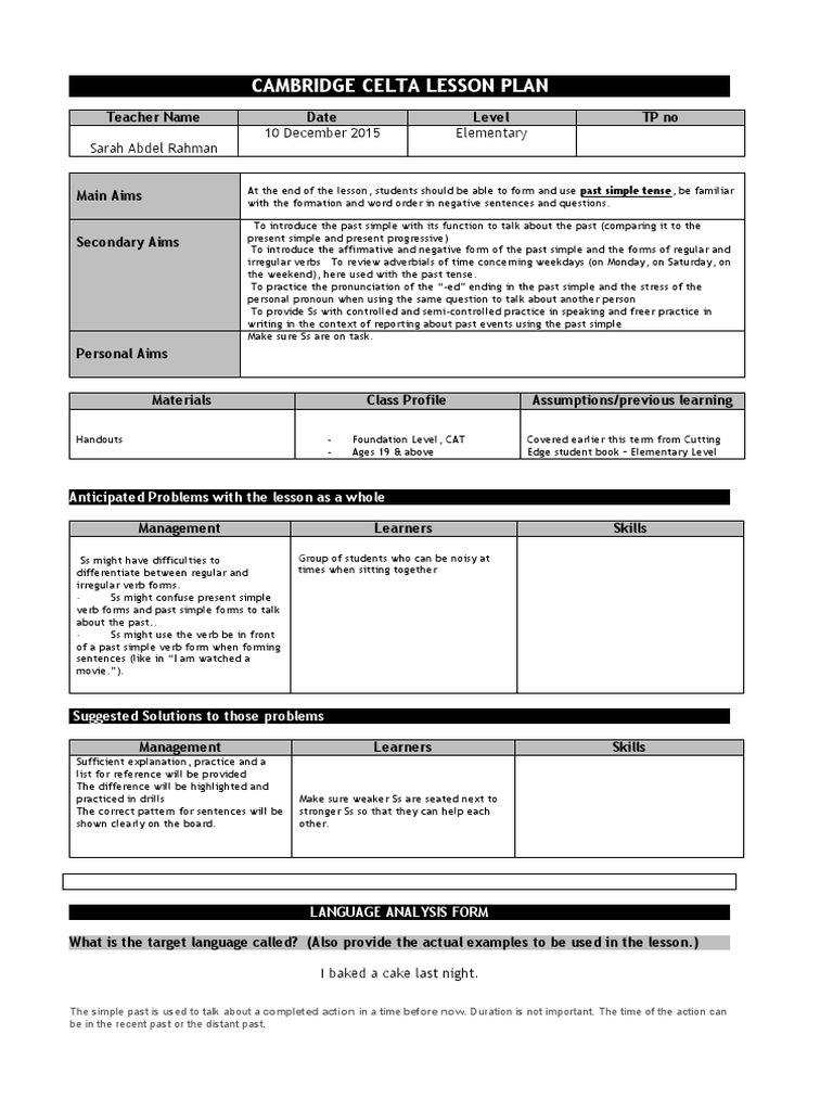 Past Simple LESSON - PLAN | PDF | Grammatical Tense | Verb