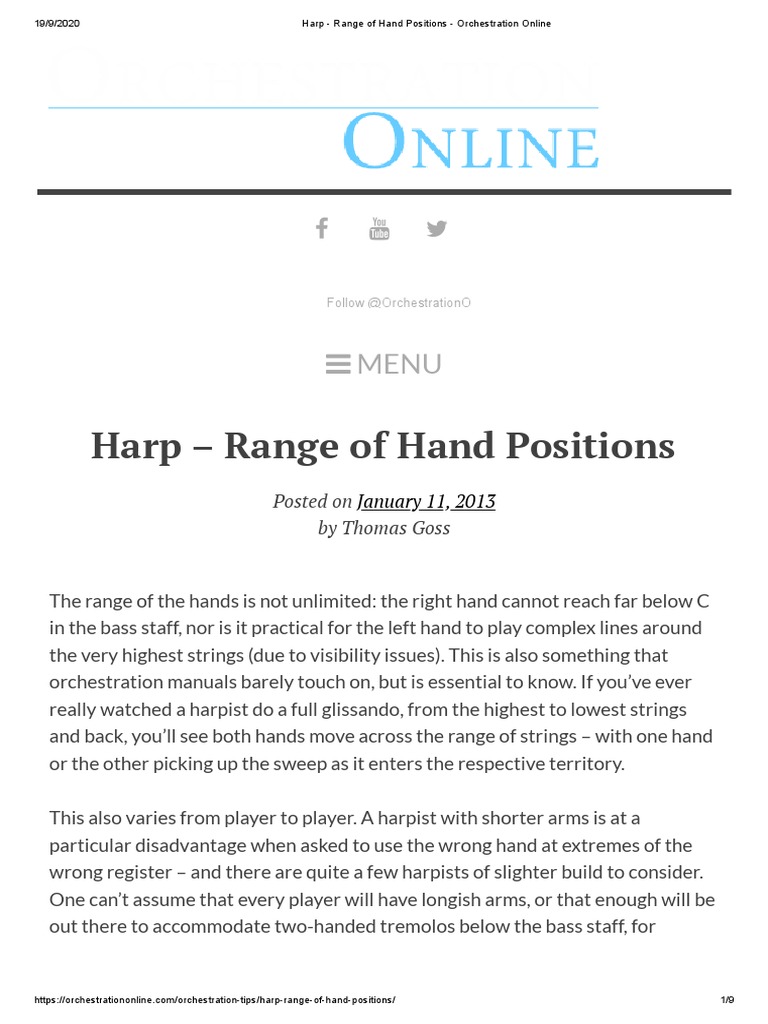 Harp - Range of Hand Positions - Orchestration Online | PDF | Notation ...