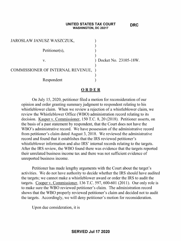 UTC-20200717 - ORDER DENIED Motion For Reconsideration | PDF | United ...