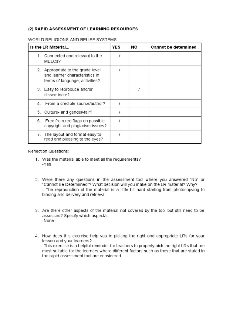 Rapid Assessment of Learning Resources | PDF | Career & Growth