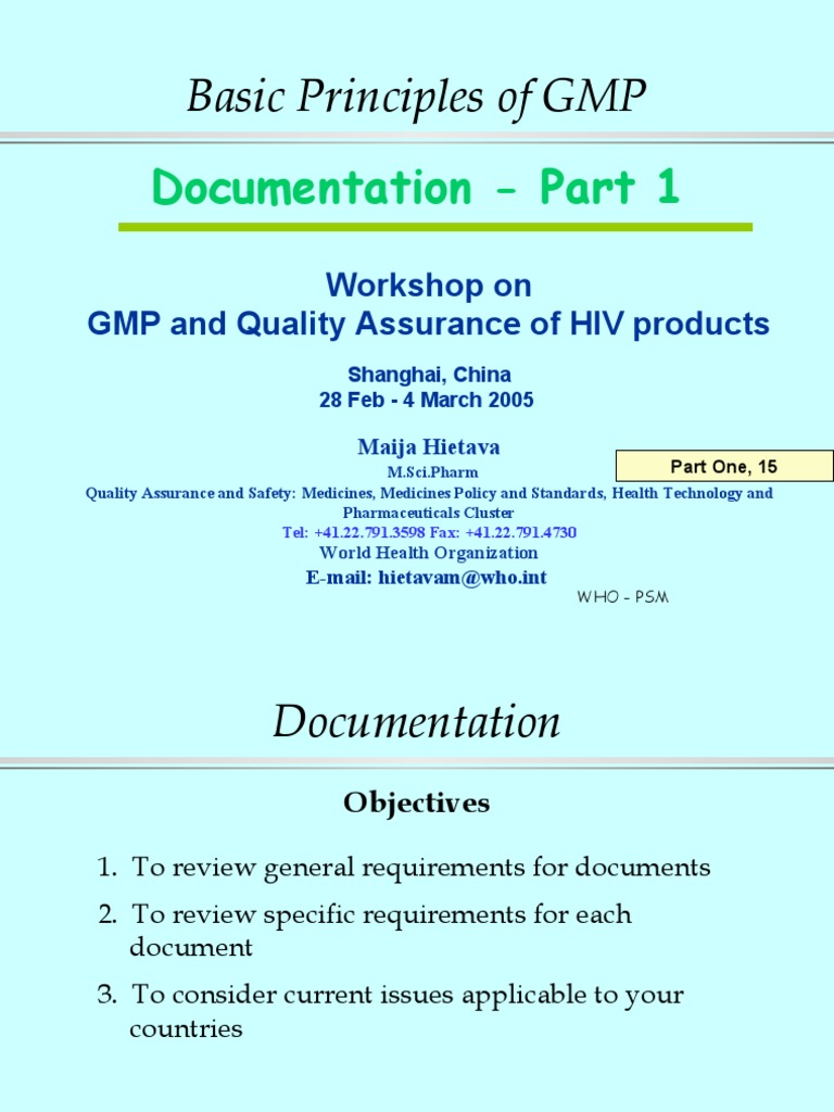 Basic Principles of GMP: Documentation - Part 1 | PDF | Documentation ...