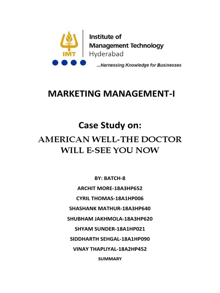 Marketing Management-I: American Well-The Doctor Will E-See You Now ...