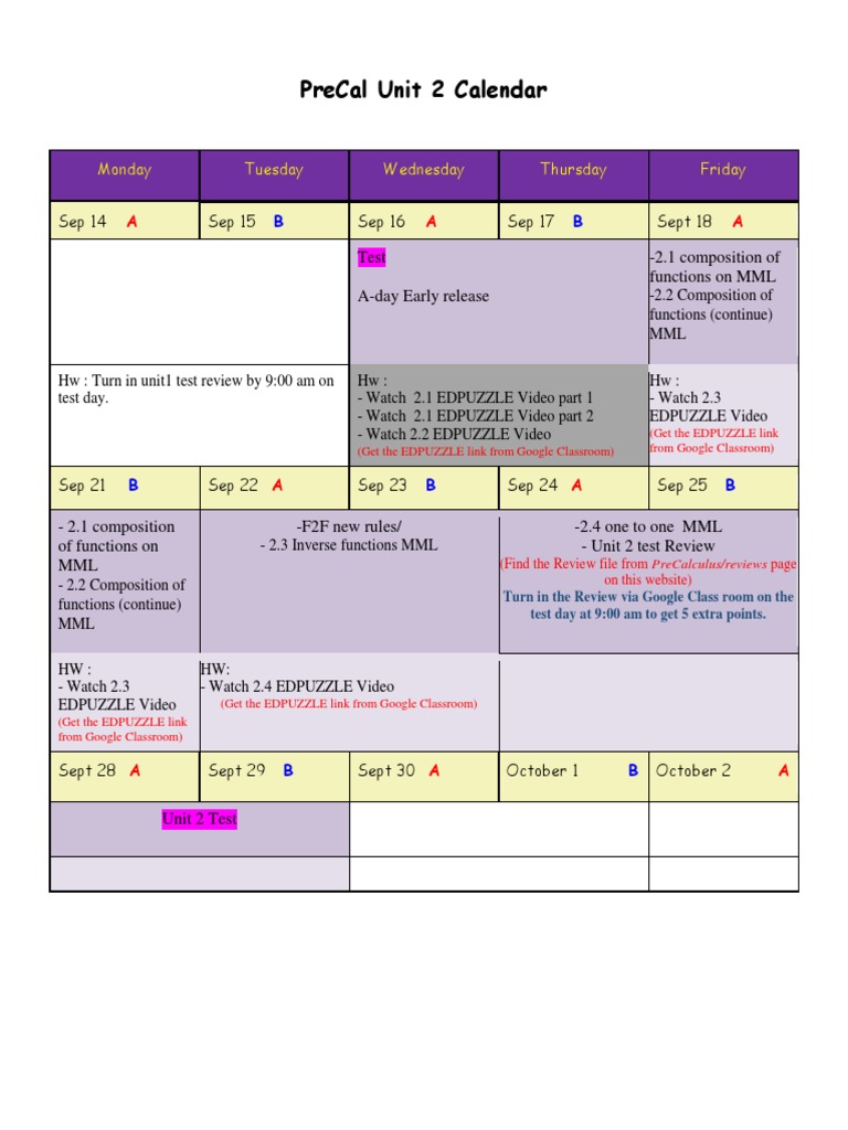 Unit 2 Calendar | PDF