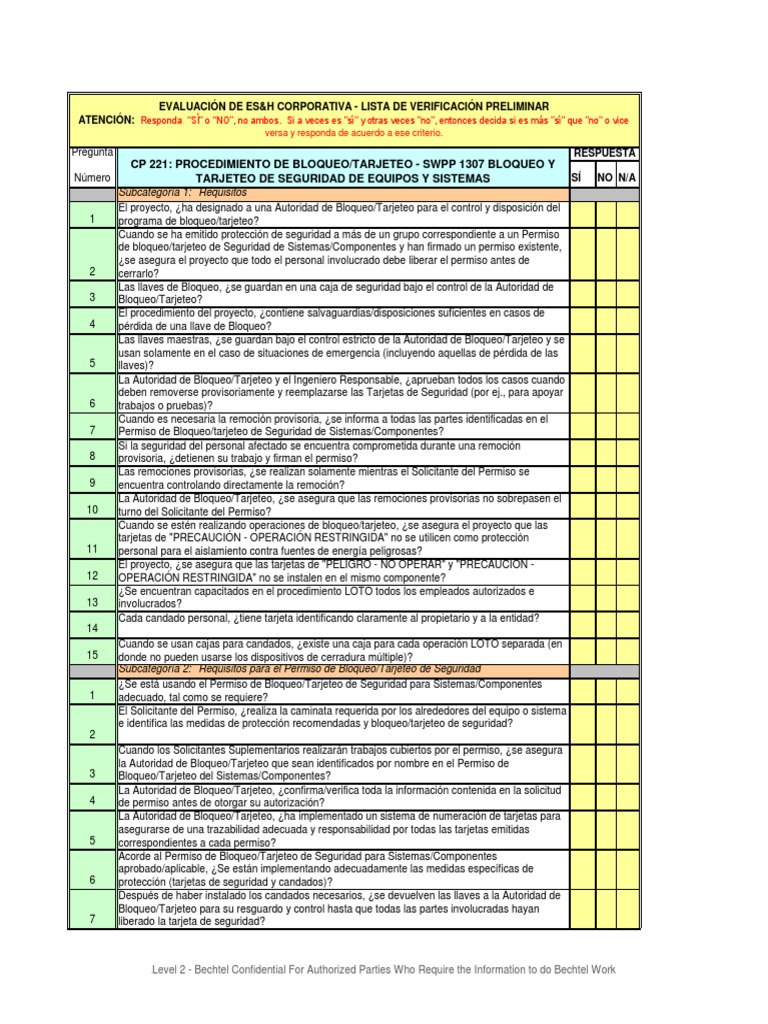 CP221 Checklist LOTO | PDF | Business