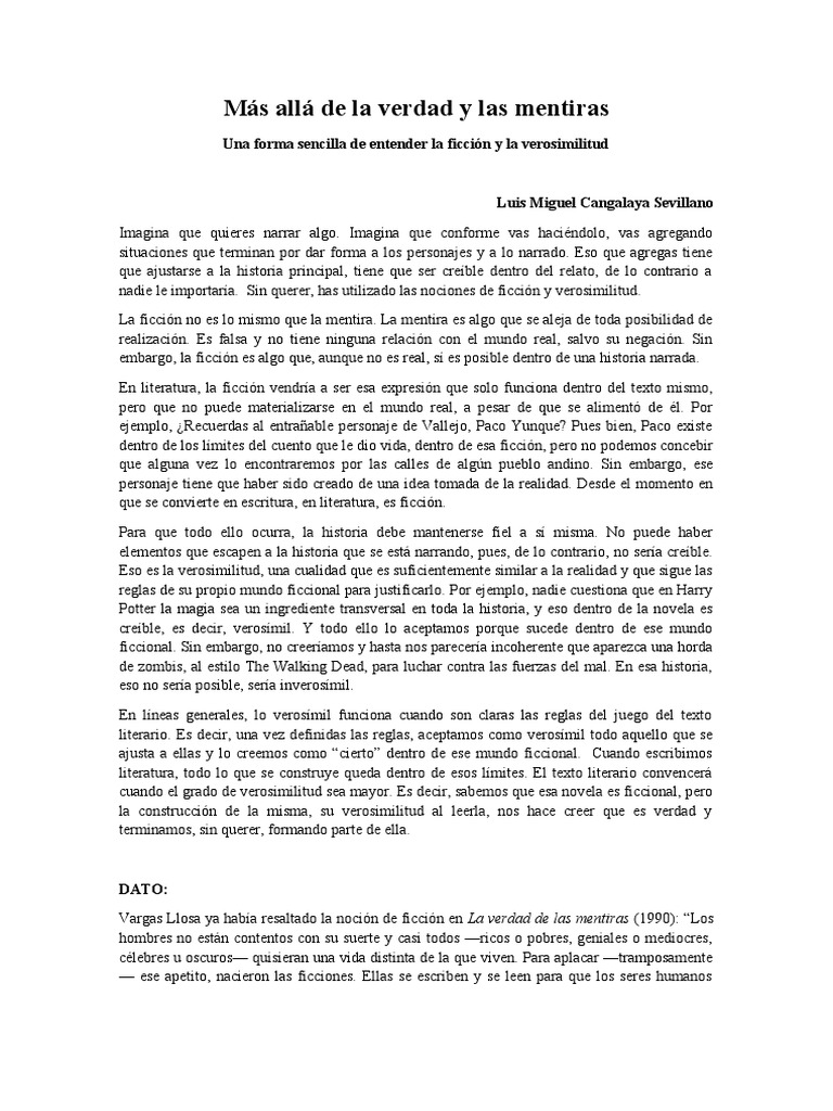Ficción y Verosimilitud Literaria | PDF | Verdad | Science