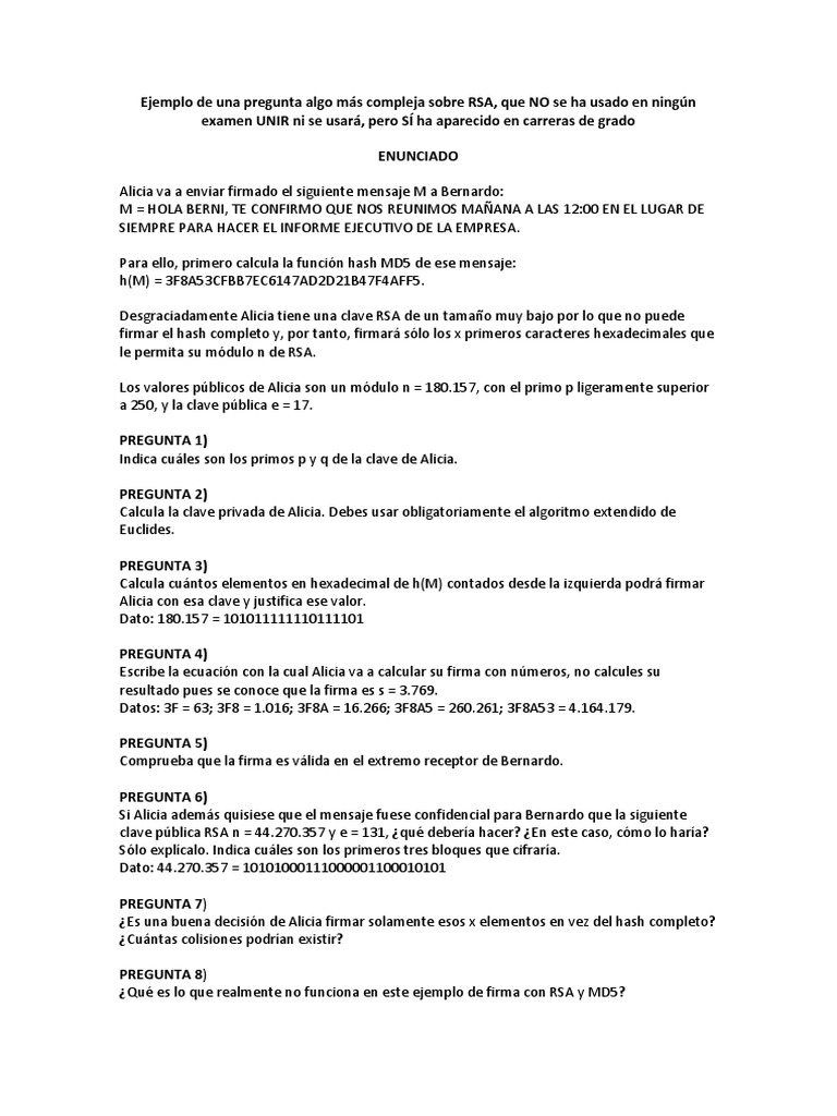 Ejemplo de Firma Digital con RSA y MD5 | PDF | Clave (criptografía) | Poco