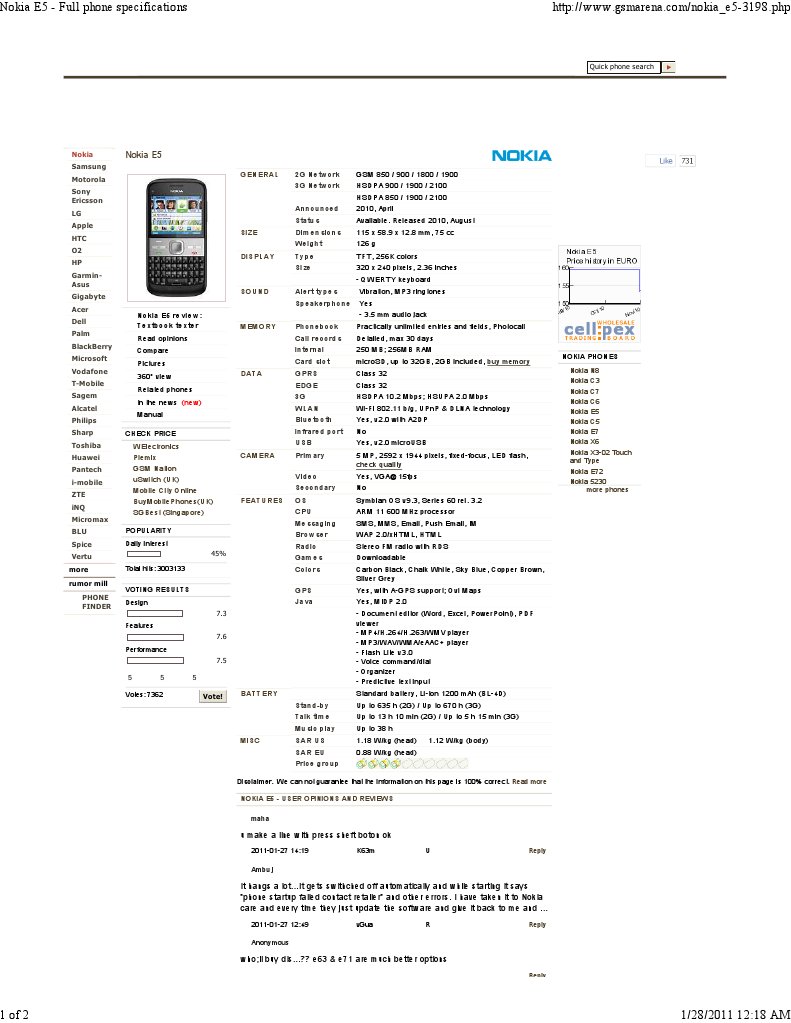 Nokia E5 - Full Phone Specifications | PDF | Nokia | Mobile Computers