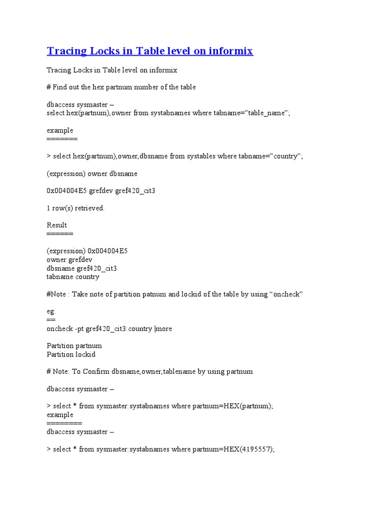 Tracing Locks in Table Level On Informix | PDF