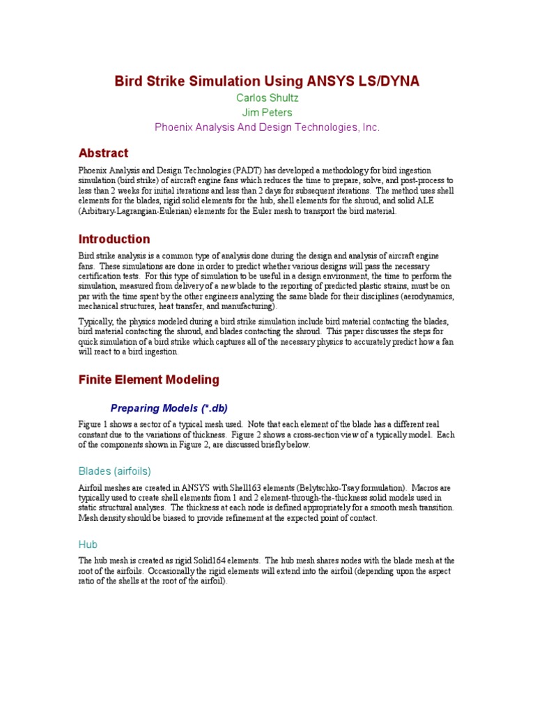 Bird Strike Simulation Using ANSYS LS/DYNA: Phoenix Analysis and Design Technologies, Inc | PDF ...
