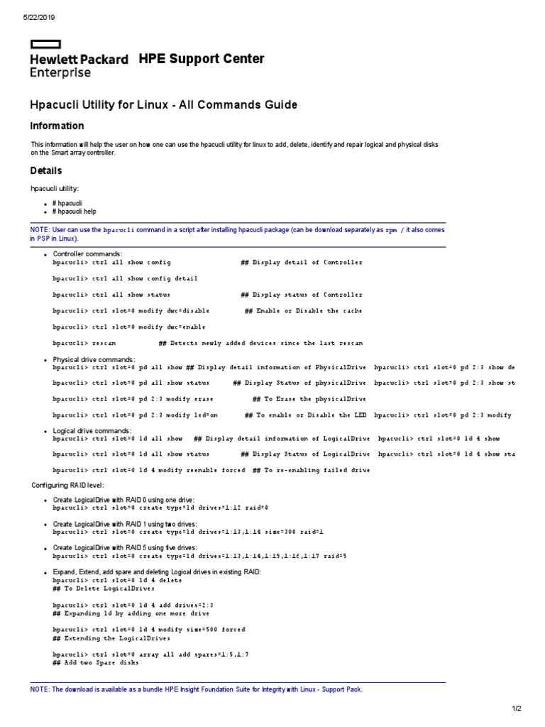 HPE Support Center: Hpacucli Utility For Linux - All Commands Guide | PDF | Computer ...