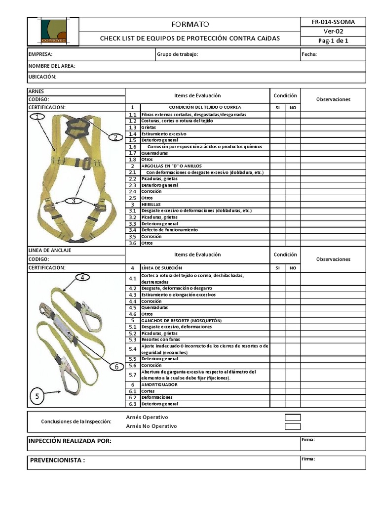 FR-014-CHECK LIST DE EQUIPOS DE PROTECCIÓN CONTRA CAíDAS PDF | PDF ...