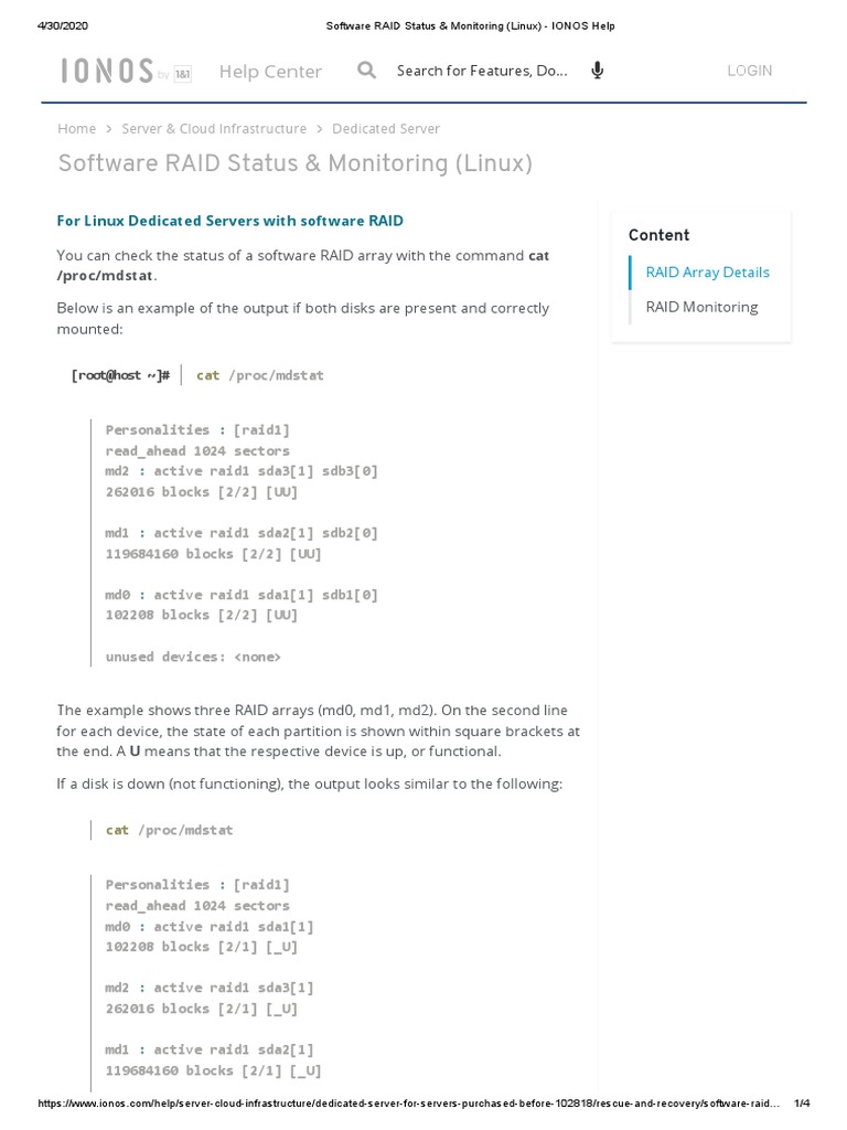 Software RAID Status & Monitoring (Linux) - IONOS Help | PDF | Computer ...