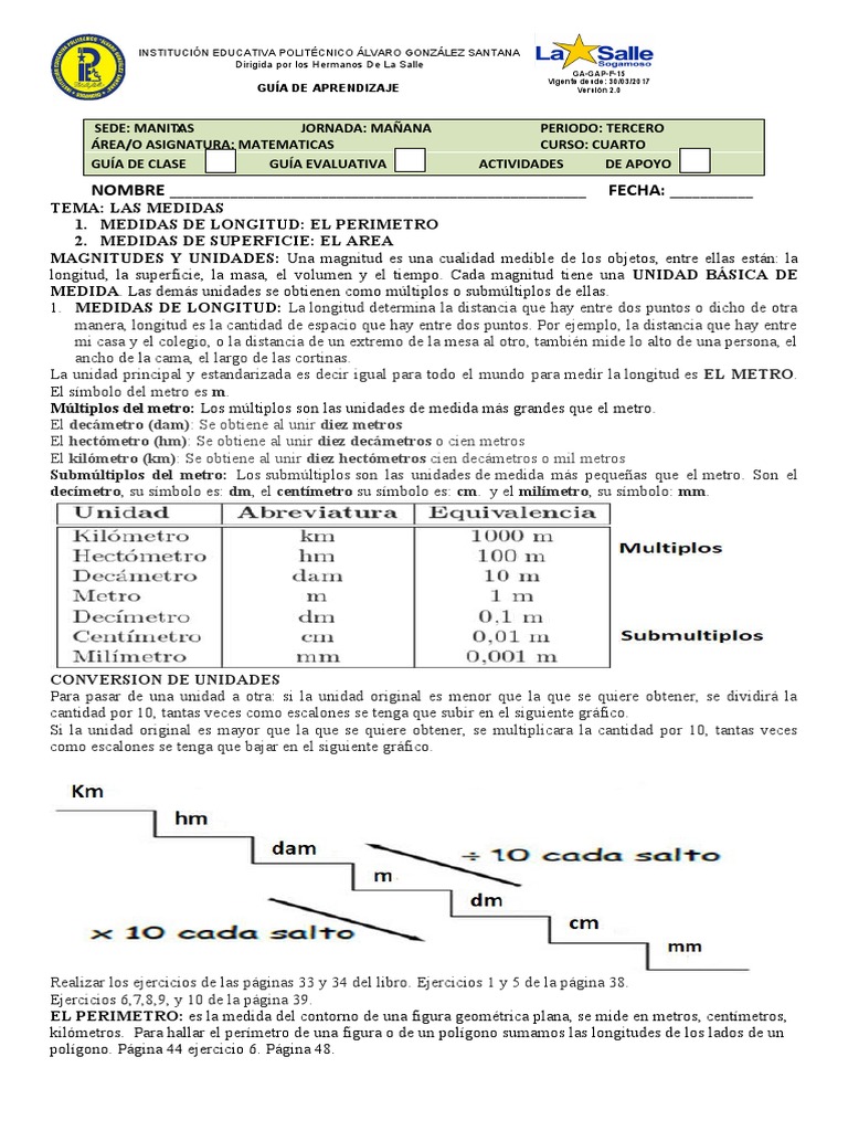 3 Periodo 407 GUIA DE MEDIDAS DE LONGITUD Y AREA | PDF | Longitud ...