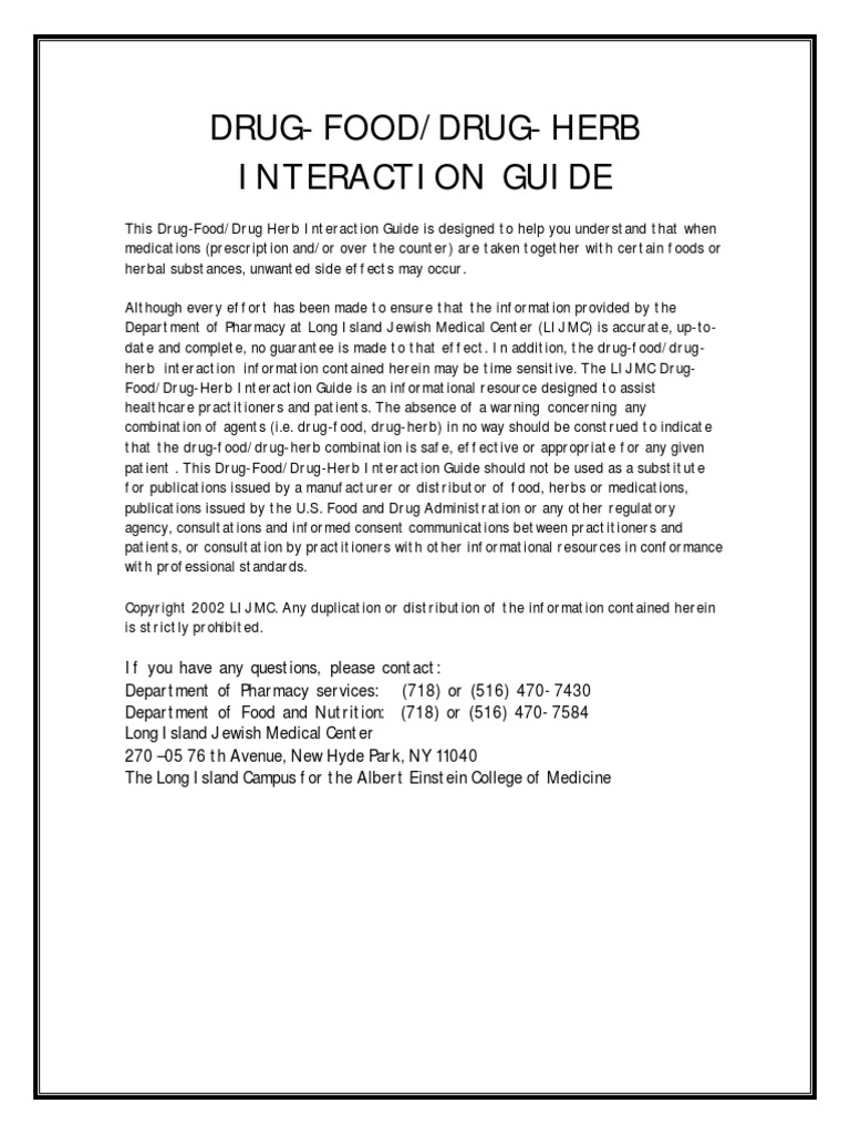 Drug-Food/Drug-Herb Interaction Guide | PDF | Pharmacy | Drink