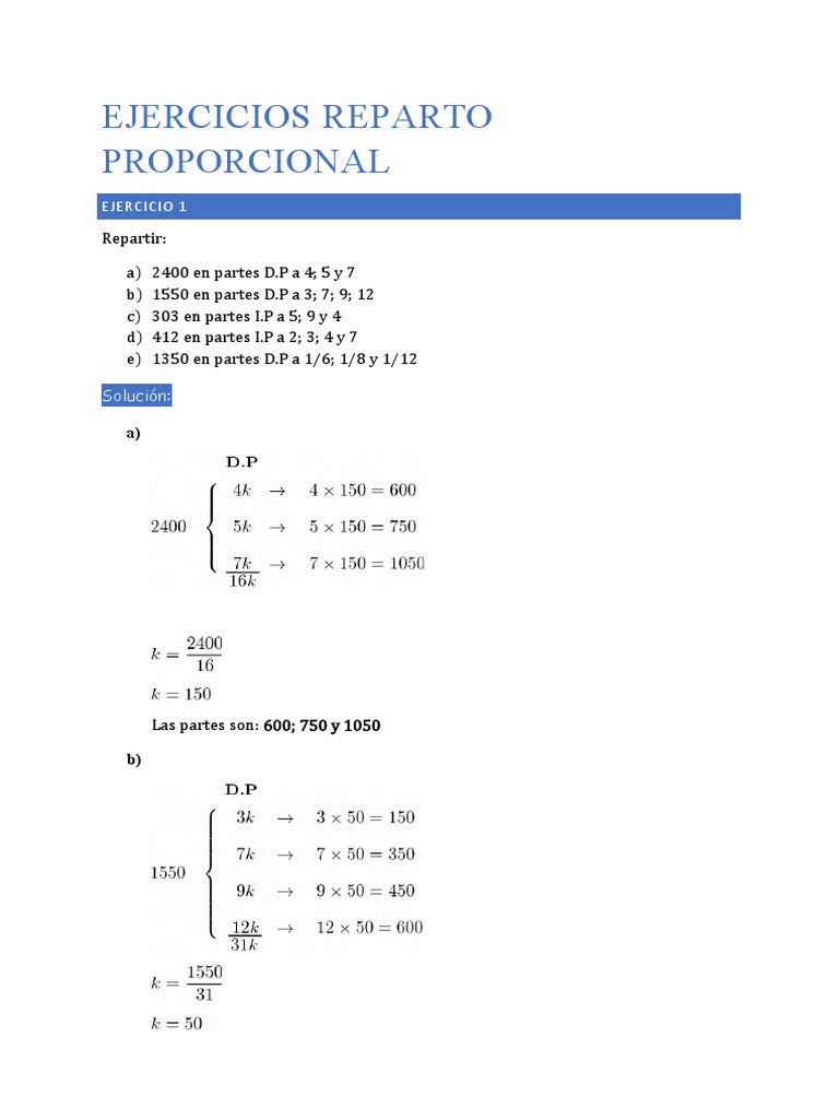 Ejercicios Reparto Proporcional | PDF
