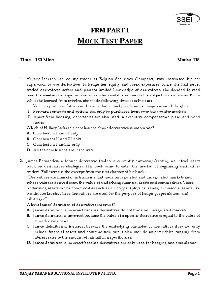FRM 2018 Mock Exam | PDF | Futures Contract | Derivative (Finance)