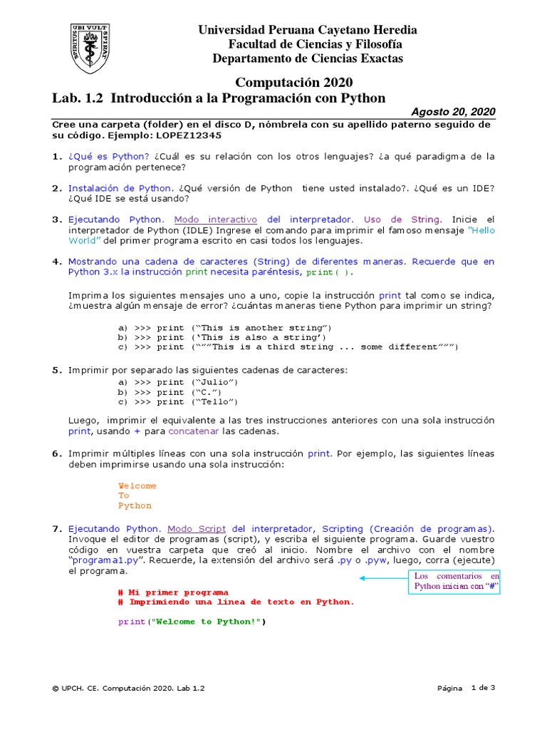Lab1 2 PDF | PDF | Python (lenguaje de programación) | Programa de computadora