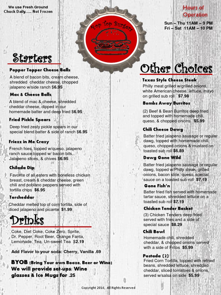 Pop Top Menu Updated May 292020 PDF | PDF | Hamburgers | American Cuisine