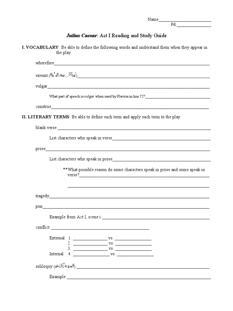 Julius Caesar: Act I Reading and Study Guide | PDF | Julius Caesar