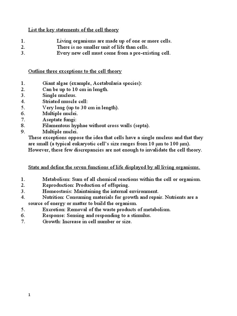 BIOLOGY Topic 1 Past Paper Questions | PDF | Cell Membrane | Stem Cell