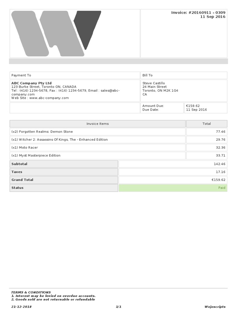 Wojoscripts Invoice Terms & Payment | PDF