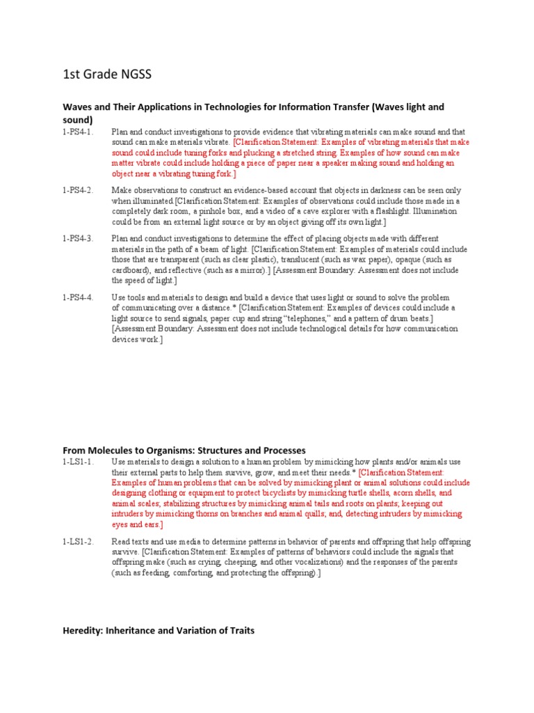1st Grade NGSS: Waves and Their Applications in Technologies For ...