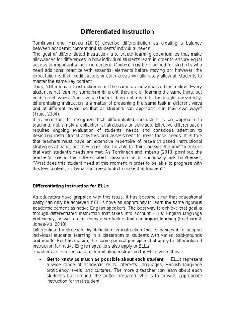 Differentiated Instruction: Differentiating Instruction For Ells | PDF ...