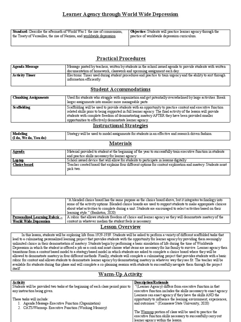 Learner Agency Lesson Plan | PDF | Learning | Teachers