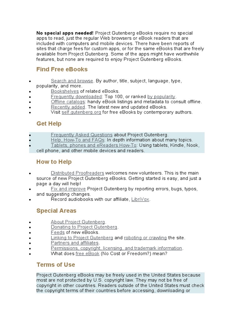 Free eBooks for All Readers | PDF | Project Gutenberg | E Books