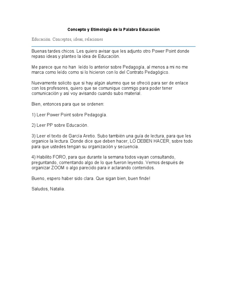 Concepto y Etimología de La Palabra Educación | PDF