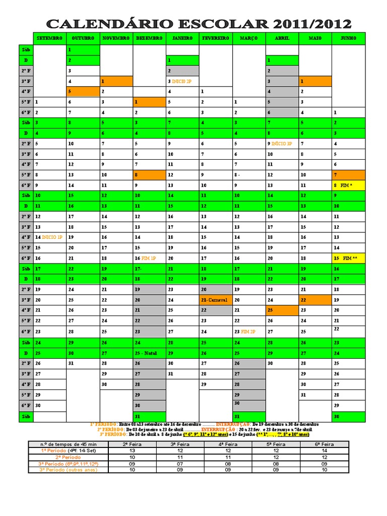 Calendário Escolar - 2011-2012 | PDF