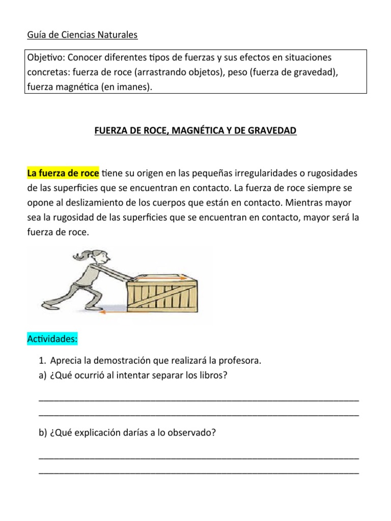 Hoja De Trabajo Sobre Fricción Y Gravedad