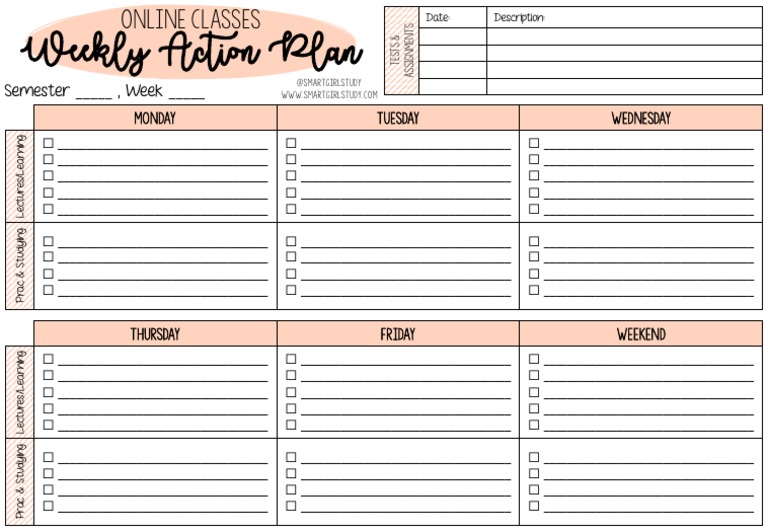 Weekly Action Plan Template PDF | PDF