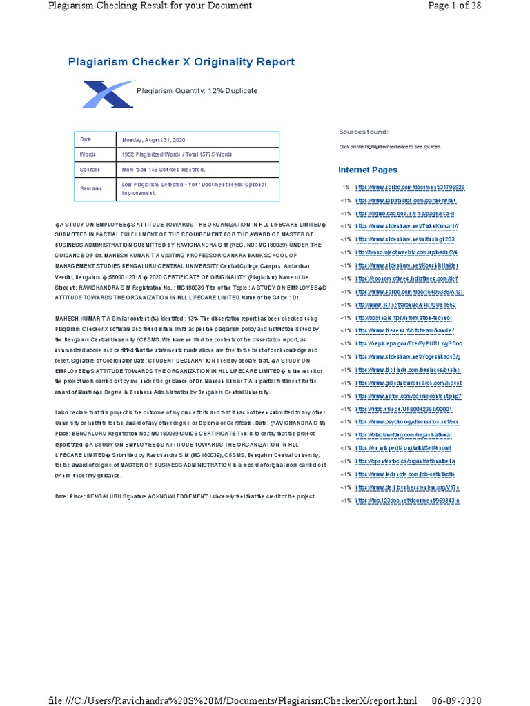 Plagiarism Checker X Originality Report | PDF | Attitude (Psychology ...