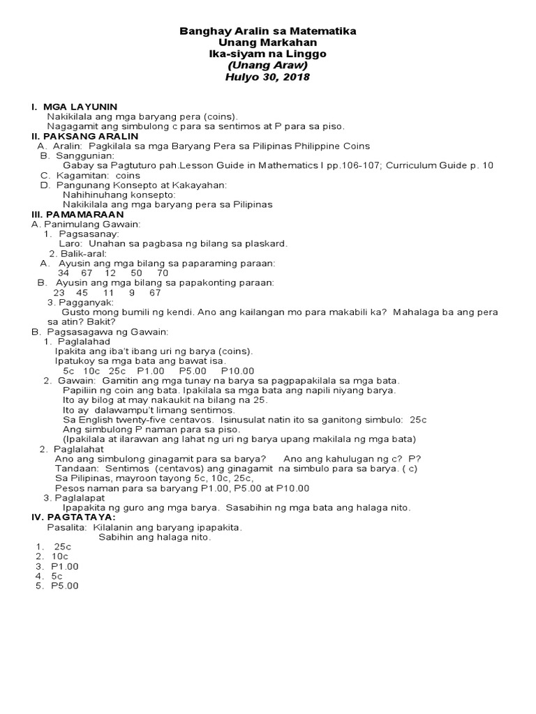 Lesson Plan Ninth Week | PDF
