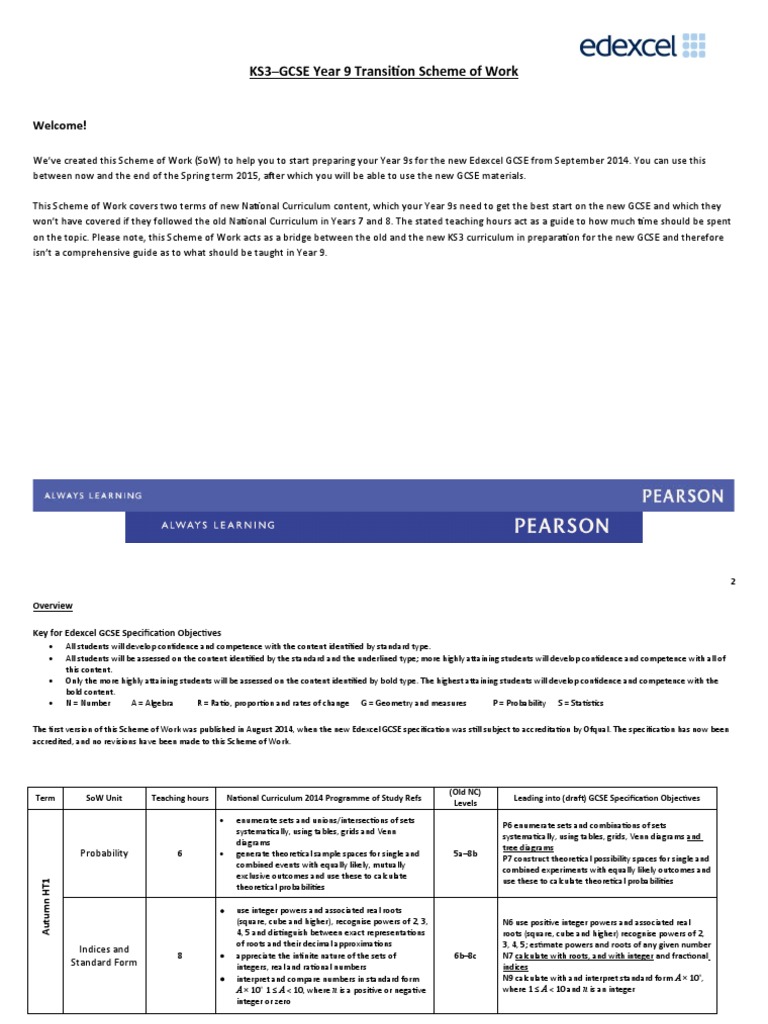 Edexcel KS3-GCSE Transition Scheme of Work v2 | PDF | Area | Equations